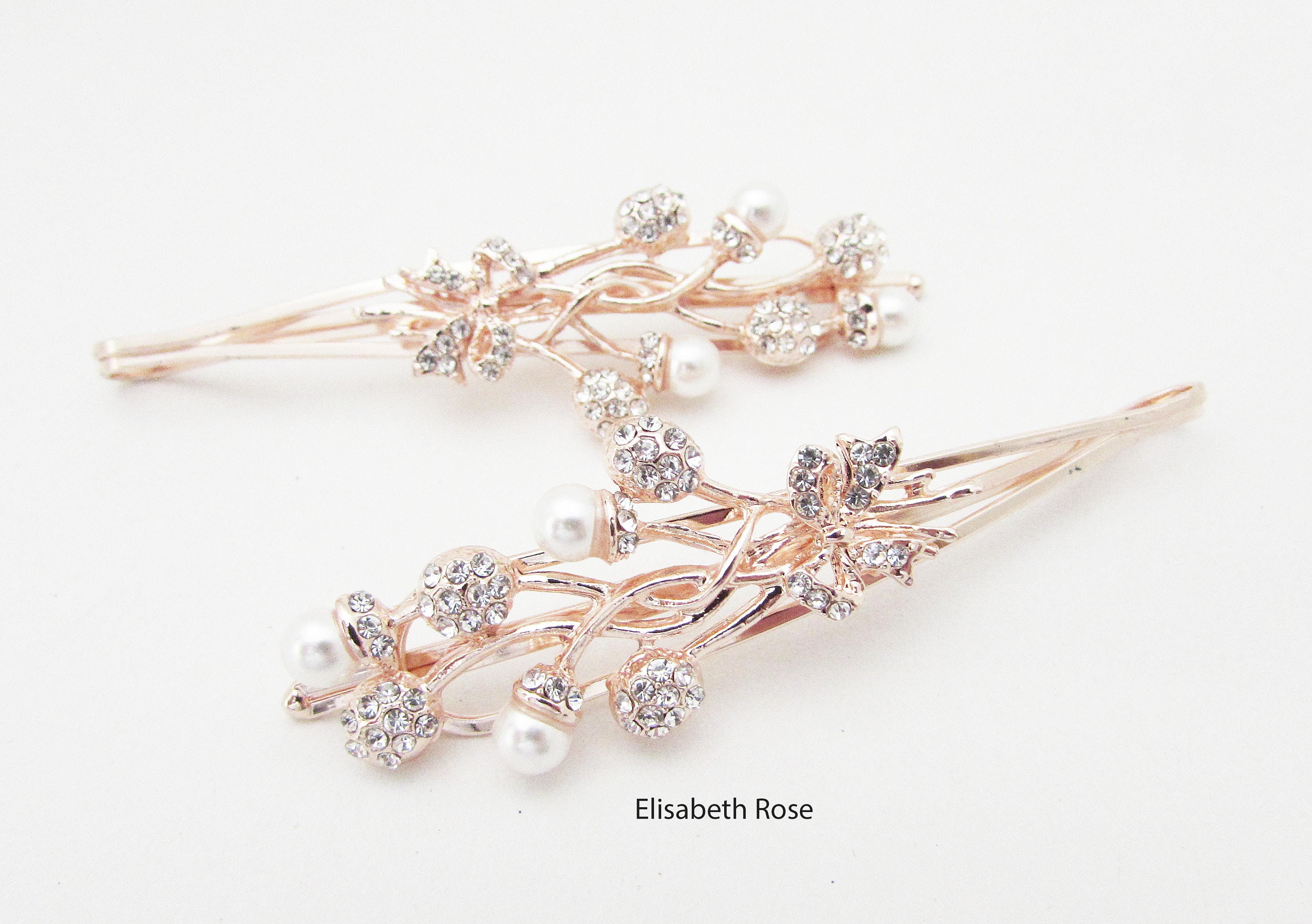 Rose Gold Floral Style Hair Clips Set of 2 Hair Clips for - Etsy