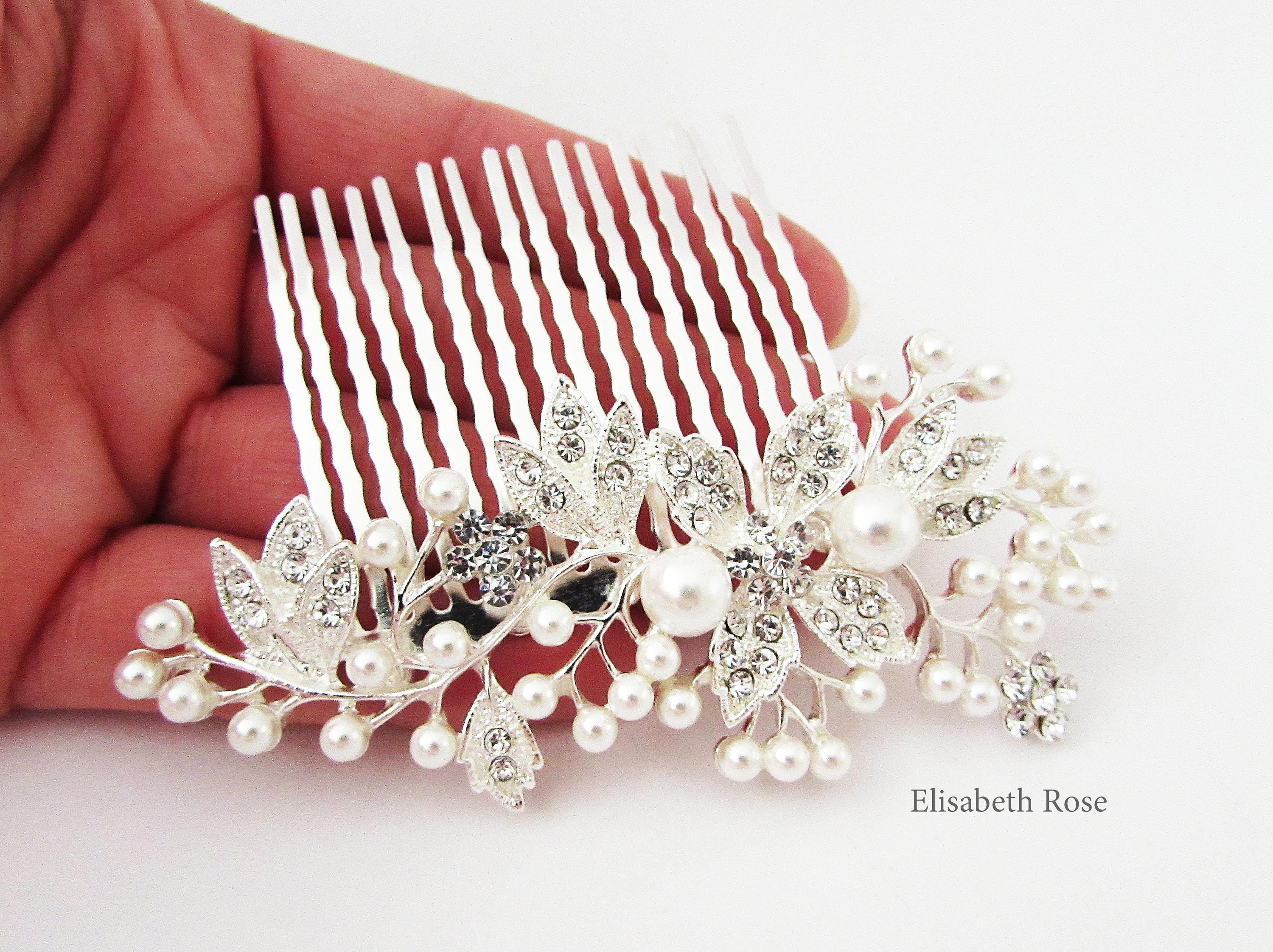 Decorative Silver Wedding Hair Comb, Crystal and Pearl Hair Comb for ...