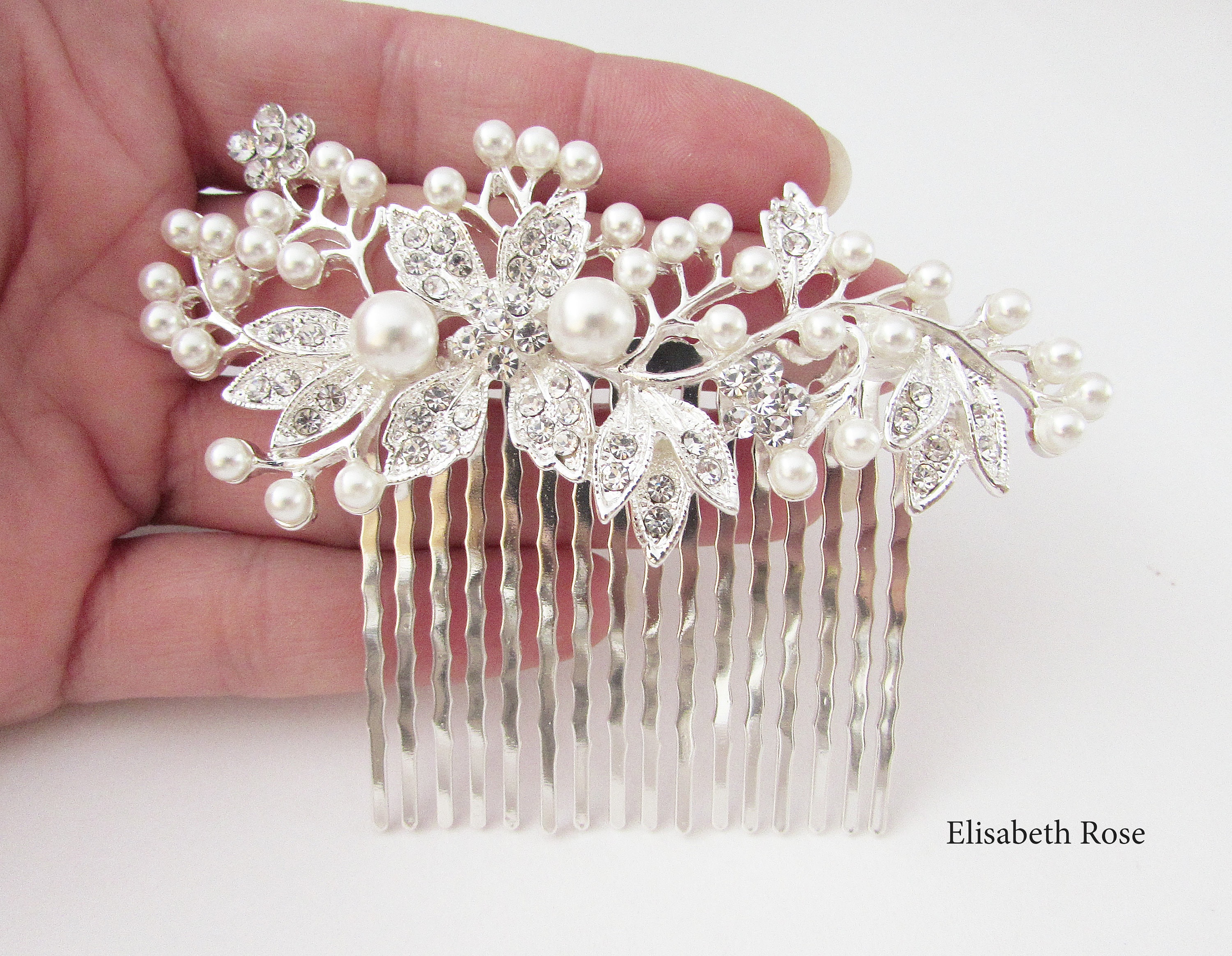 Decorative Silver Wedding Hair Comb Crystal and Pearl Hair - Etsy UK