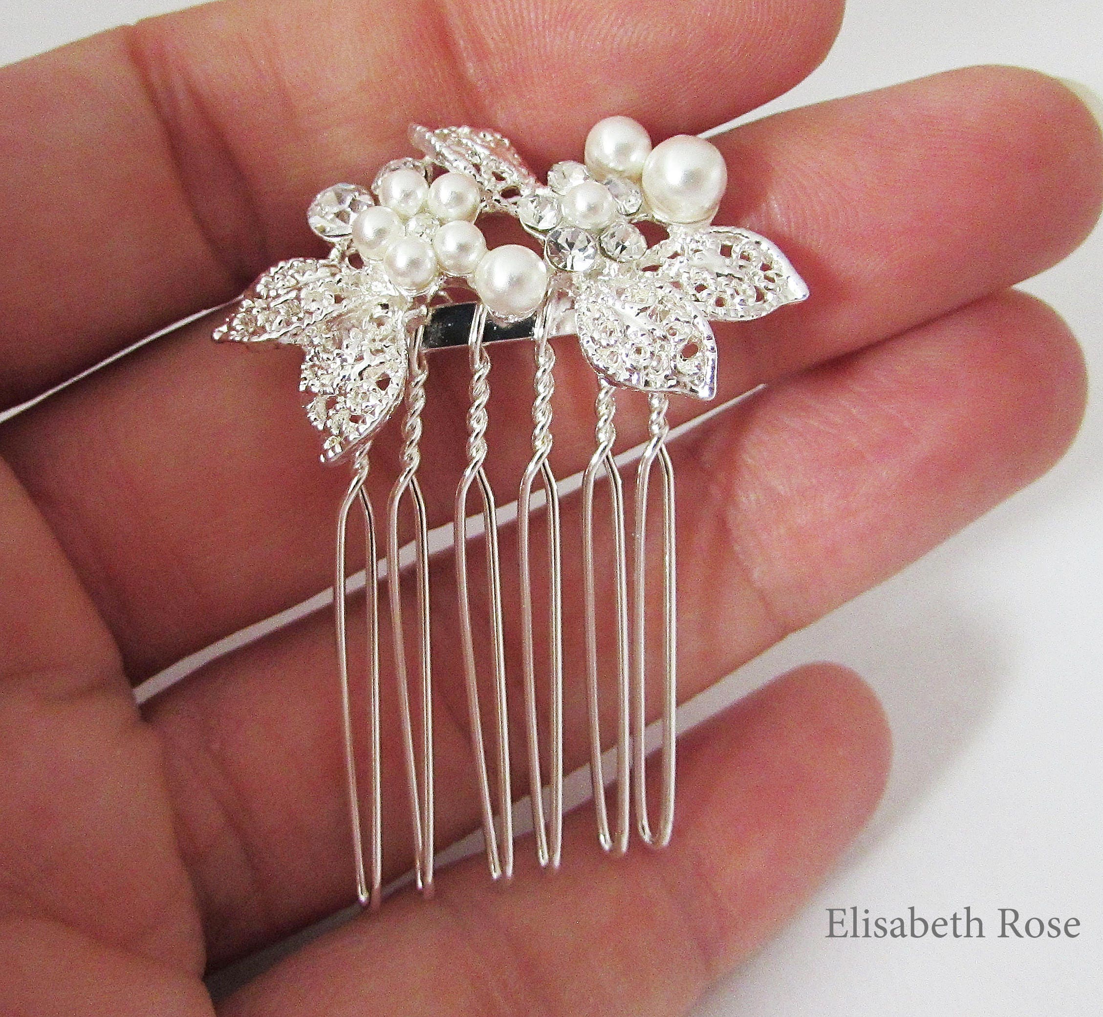 Small Silver and White Pearl Hair Pin Silver Hair Comb for - Etsy UK