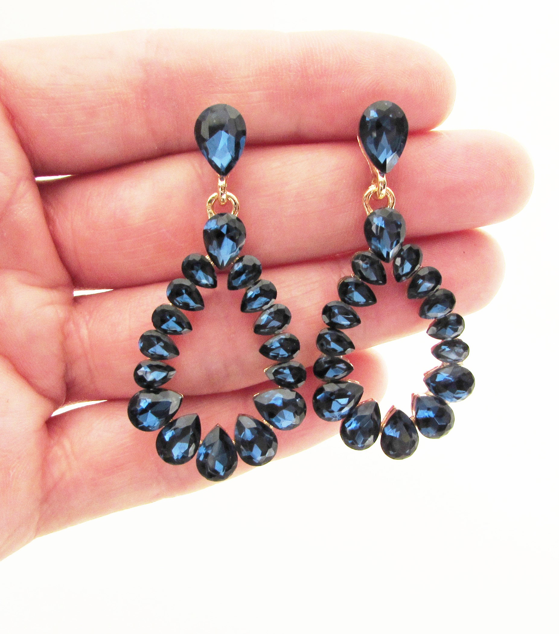 Navy Blue Crystal Drop Earrings: Bridal Wedding Jewellery - Etsy