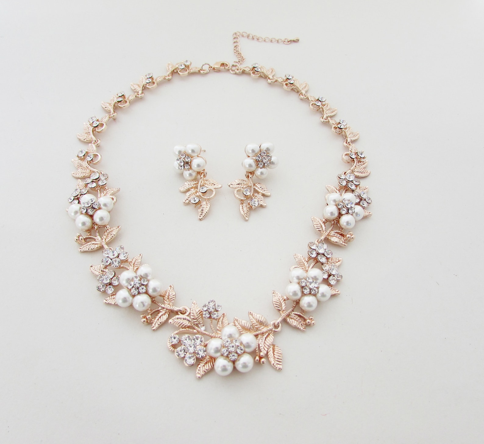 Rose Gold Necklace and Earrings for Wedding Day, Matching Jewellery Set ...