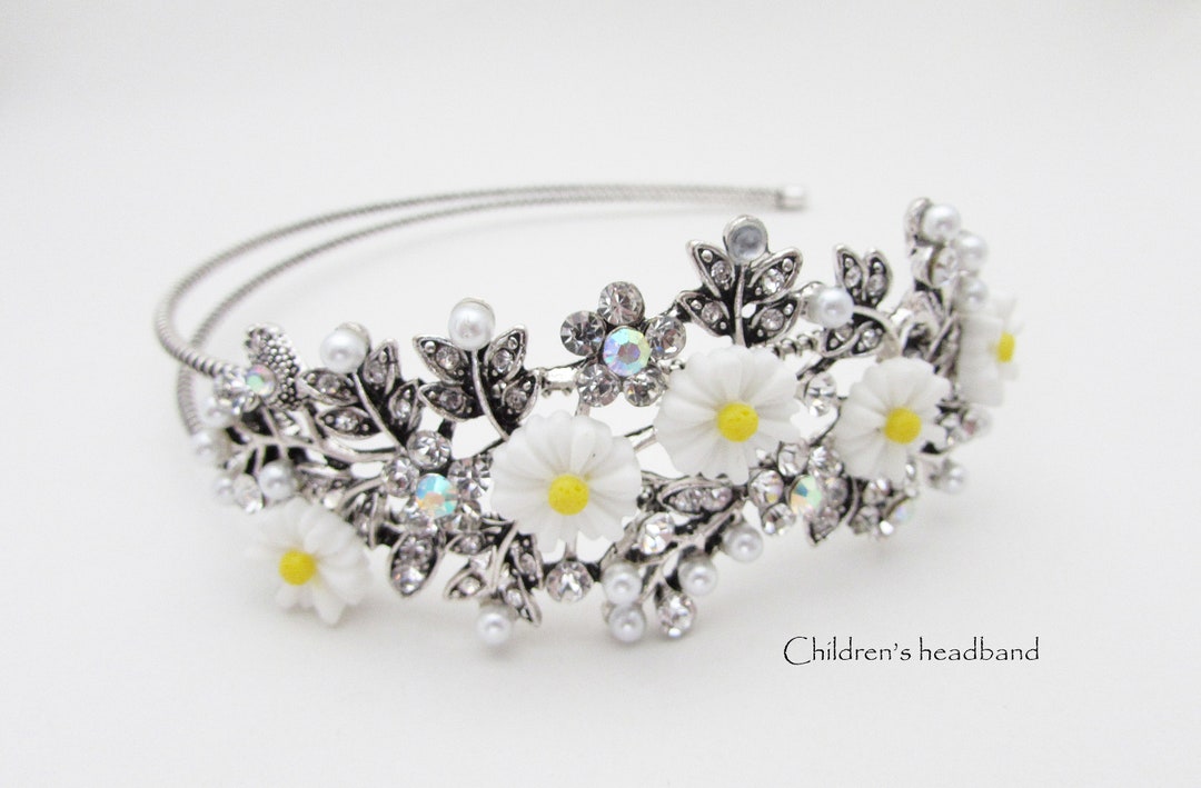 Crystal Daisy Flower Girl Hairband: Rhinestone Pearl Wedding Headband ...