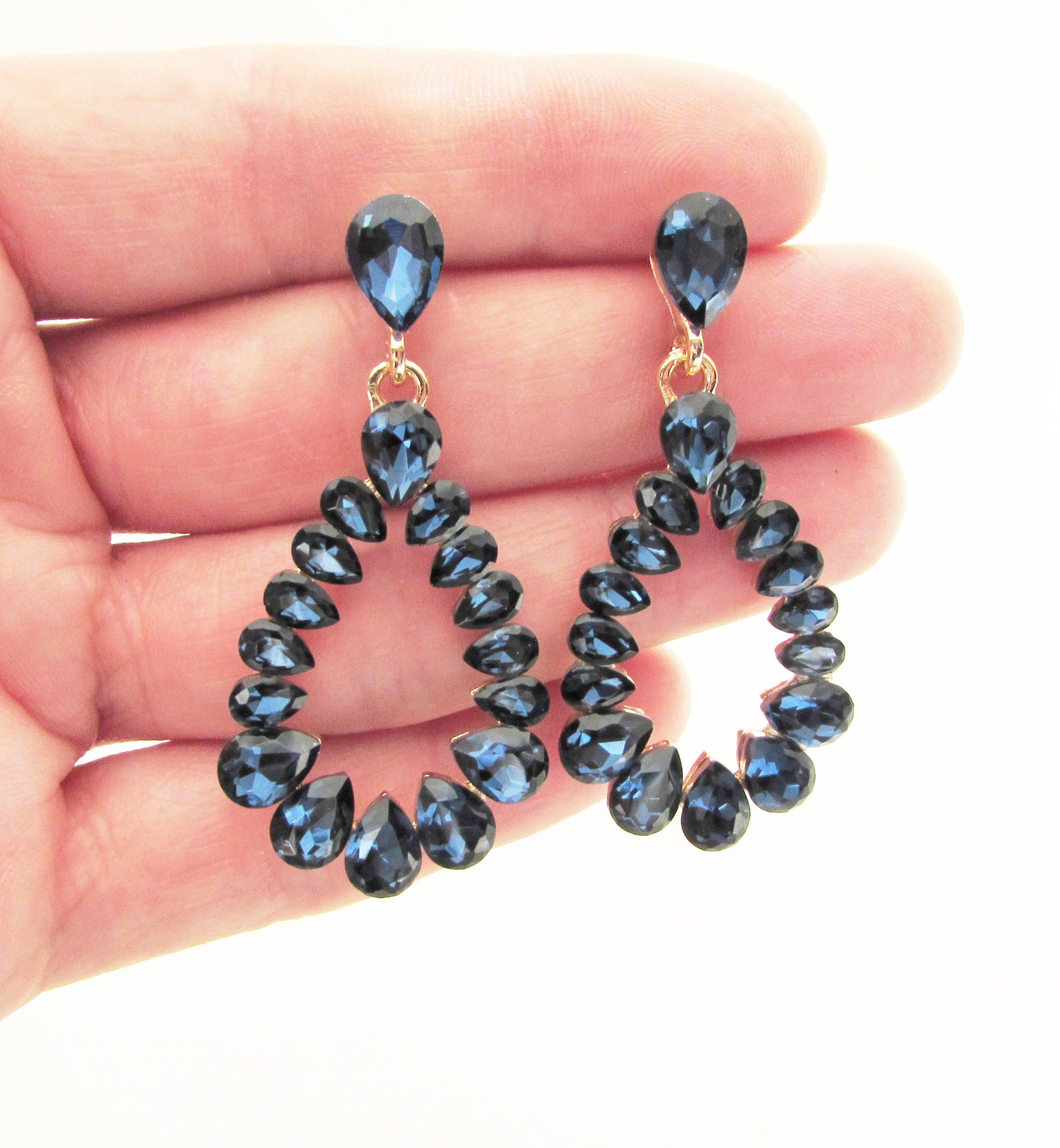 Navy Blue Crystal Drop Earrings: Bridal Wedding Jewellery - Etsy