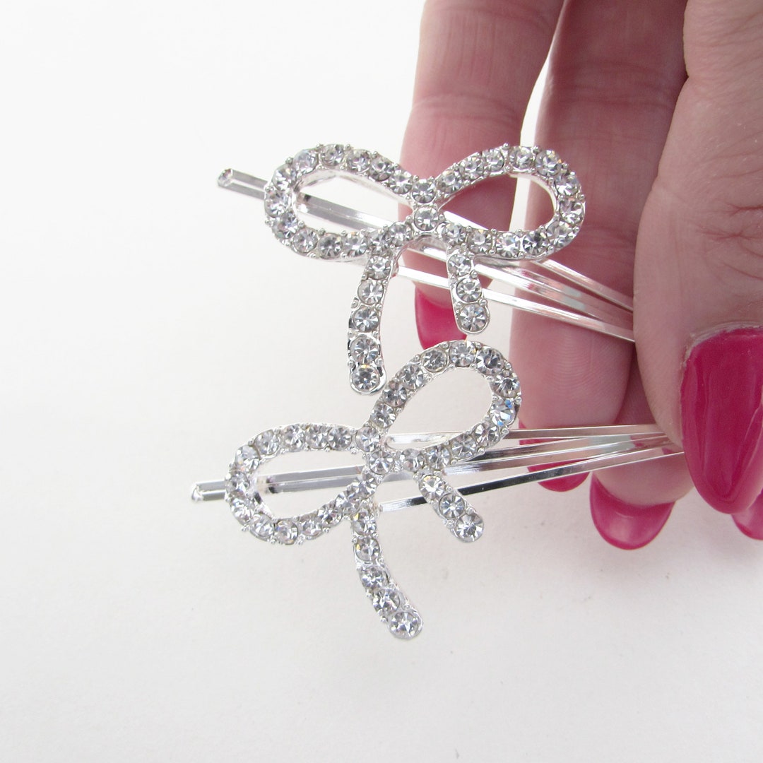 Set of 2 Sparkly Bow Hair Pins, Bow Design Wedding Hair Pins, Hair Pins ...