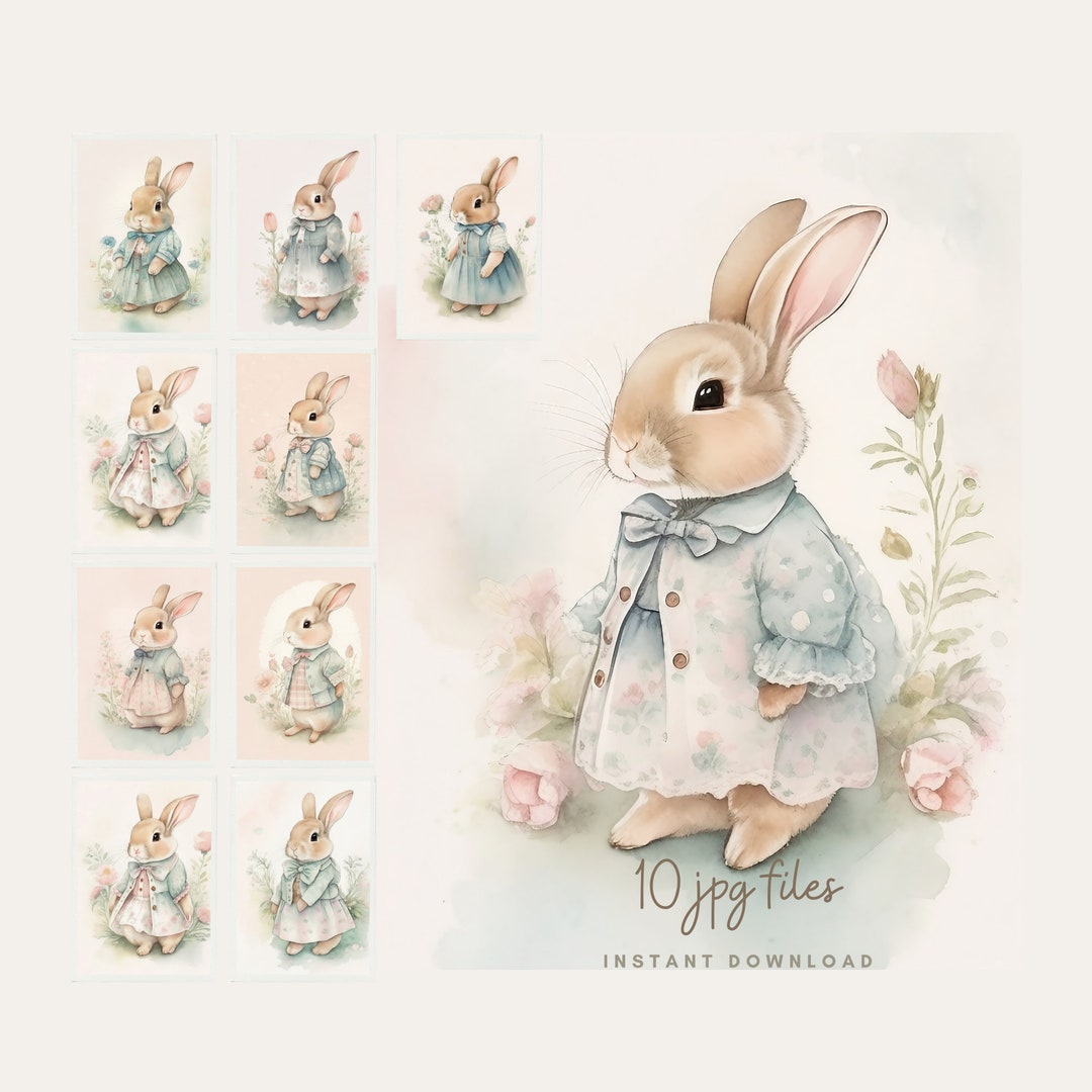 Watercolor Bunny Collection Vintage Bunnies Cute Bunnies - Etsy