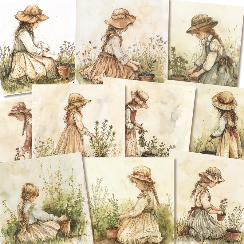 10 Vintage Paper Journal,vintage Garden Prints, Cottage Girls, Vintage ...