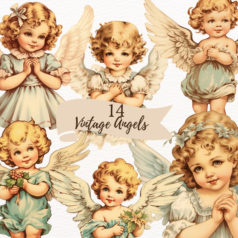 14 PNG Junk Journal Vintage Angel Clipart Bundle, Christmas Angels ...