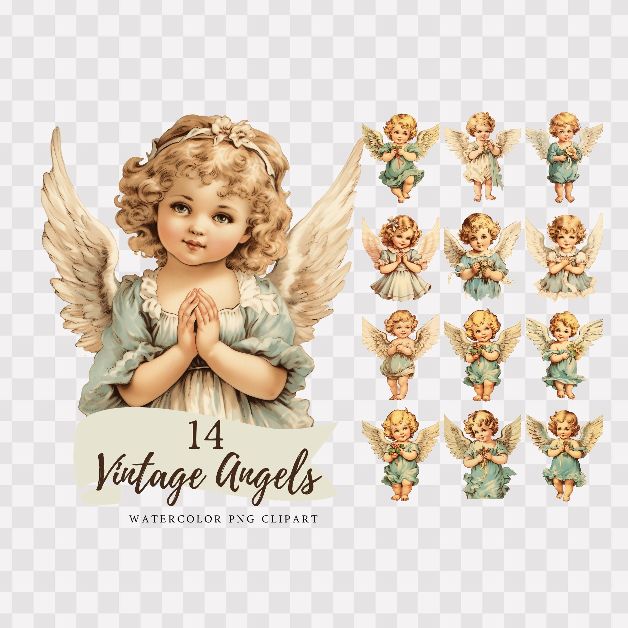 14 PNG Junk Journal Vintage Angel Clipart Bundle, Christmas Angels ...