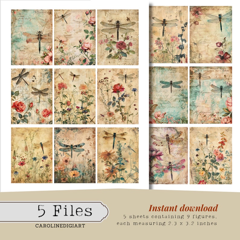 Dragonfly Prints Junk Journal Kit, Dragonflies Digikit Embellishments ...