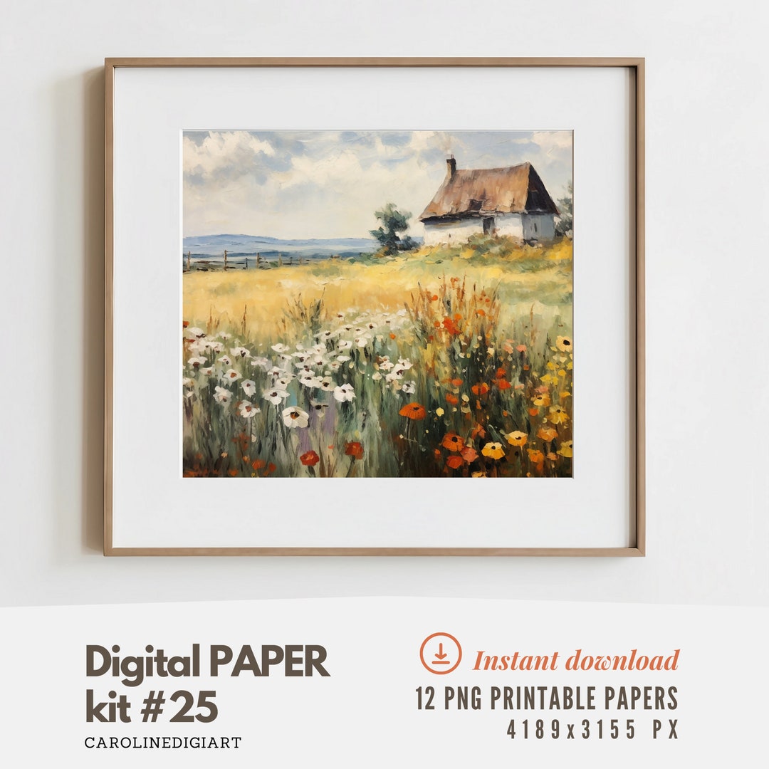 Printable Field Landscape Oil Painting, Vintage Landscape Art Print for ...