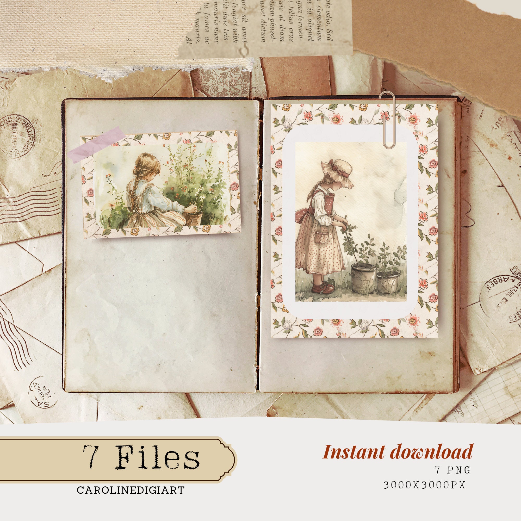 10 Vintage Paper Journal,vintage Garden Prints, Cottage Girls, Vintage ...