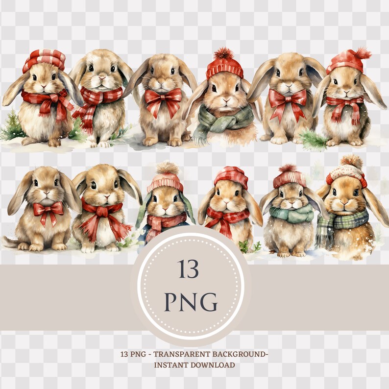 13 PNG Christmas Bunnies Clipart, Christmas Rabbit Clipart, Bunny ...