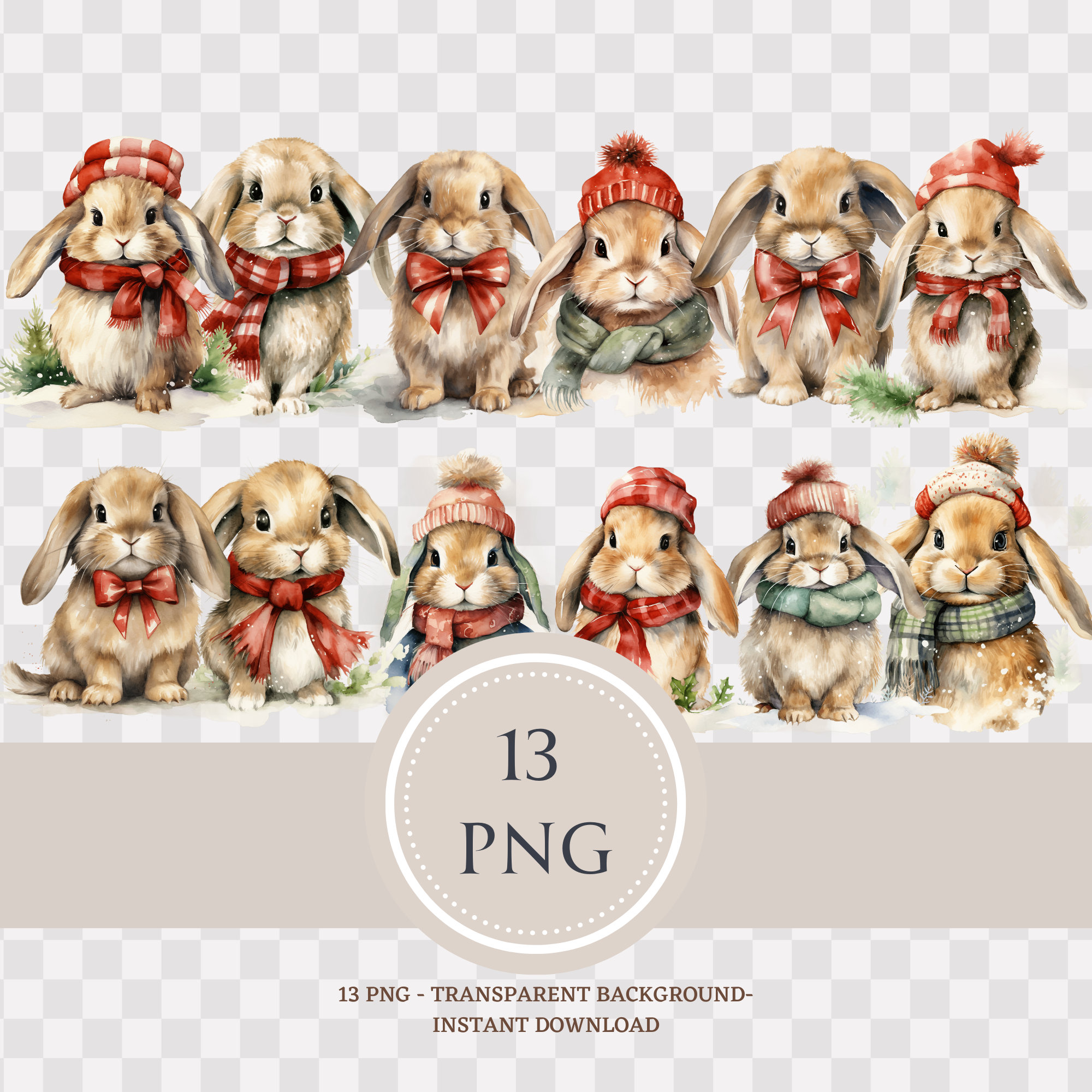 13 PNG Christmas Bunnies Clipart, Christmas Rabbit Clipart, Bunny ...