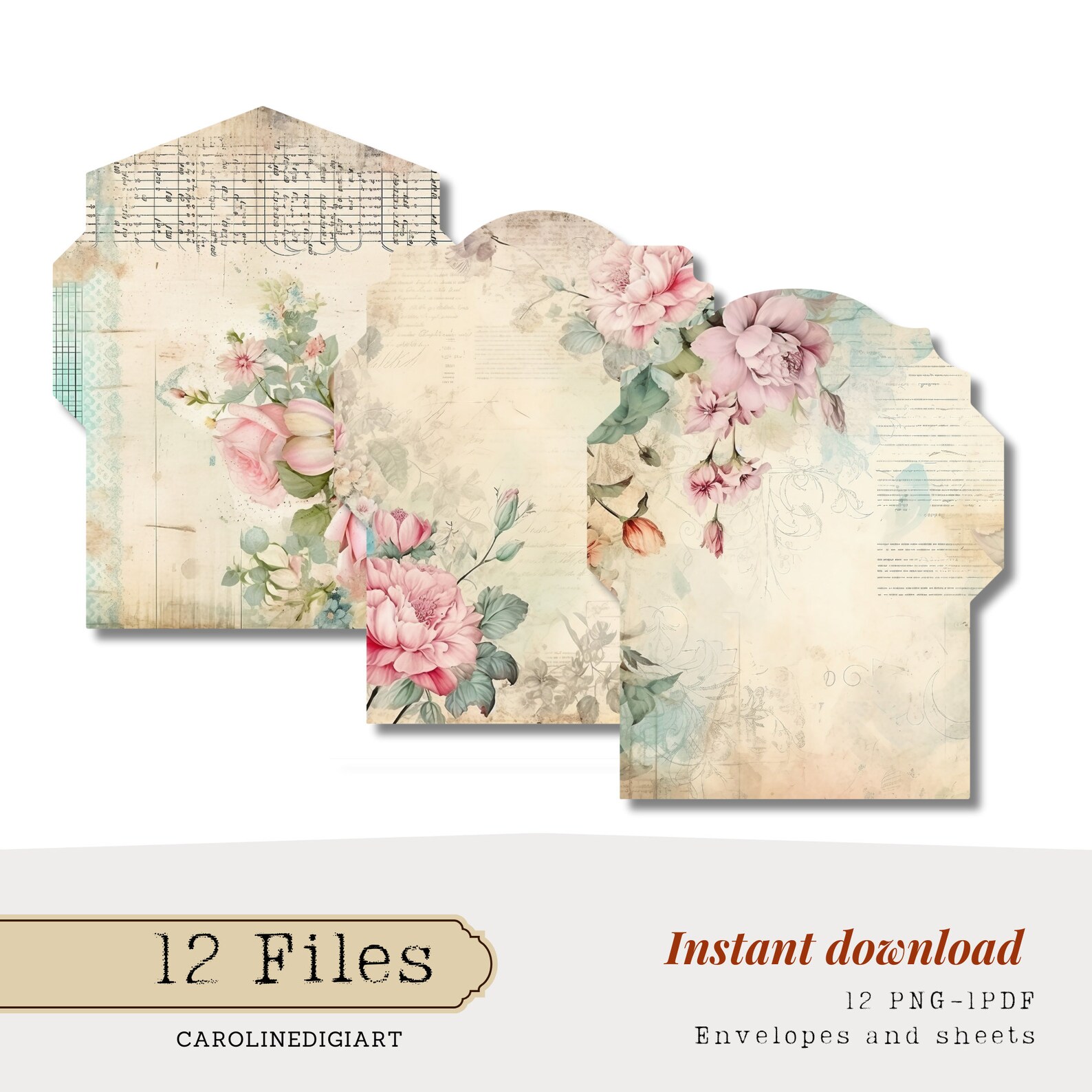 Digital Junk Journal Envelope and Matching , Shabby Chic Paper ...