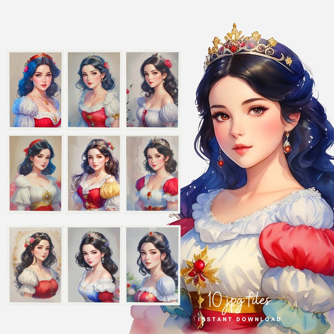 10 Watercolor Portrait Illustration of Princess Snow White - Etsy