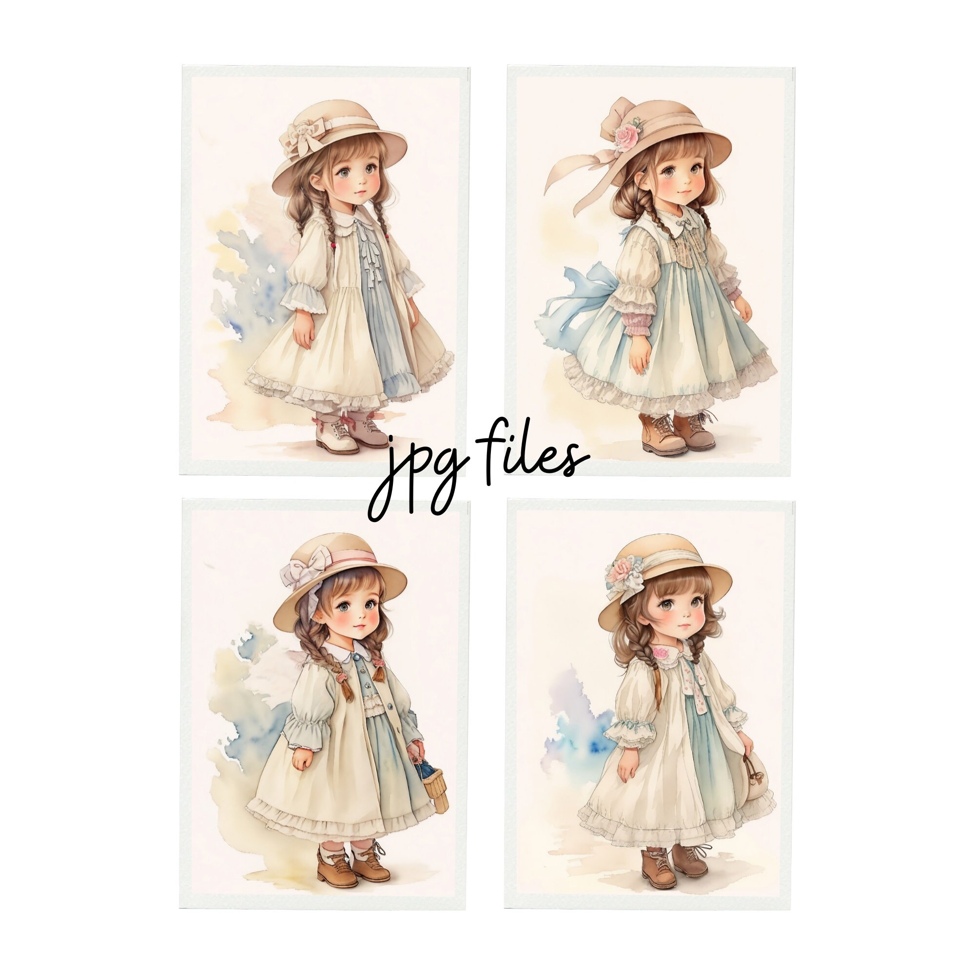 Whimsical Watercolor Image Bundle Beautiful Girls Vintage - Etsy