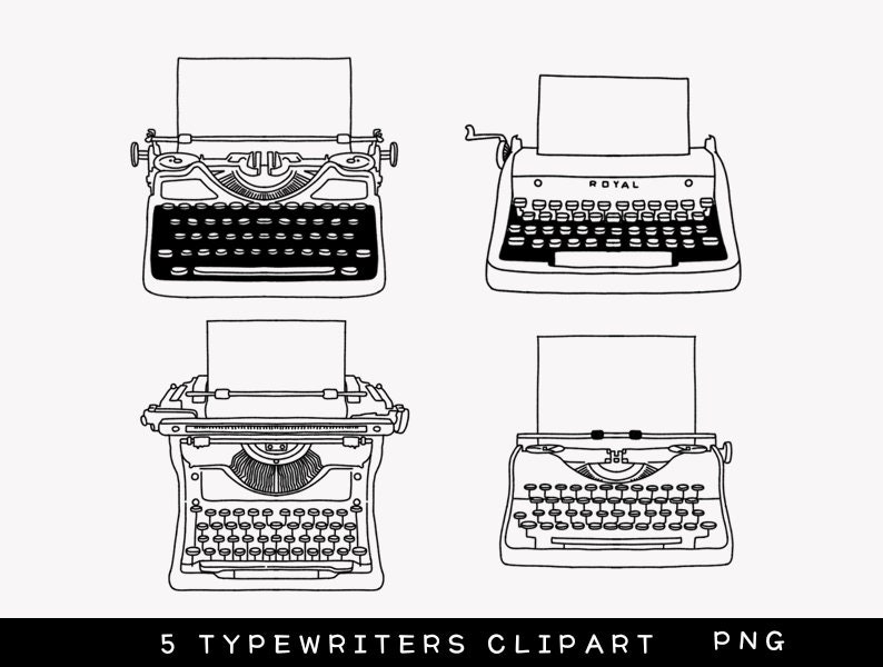 Hand Drawn Typewriters, Typewriters Clipart, Typewriter Clipart, Hand ...