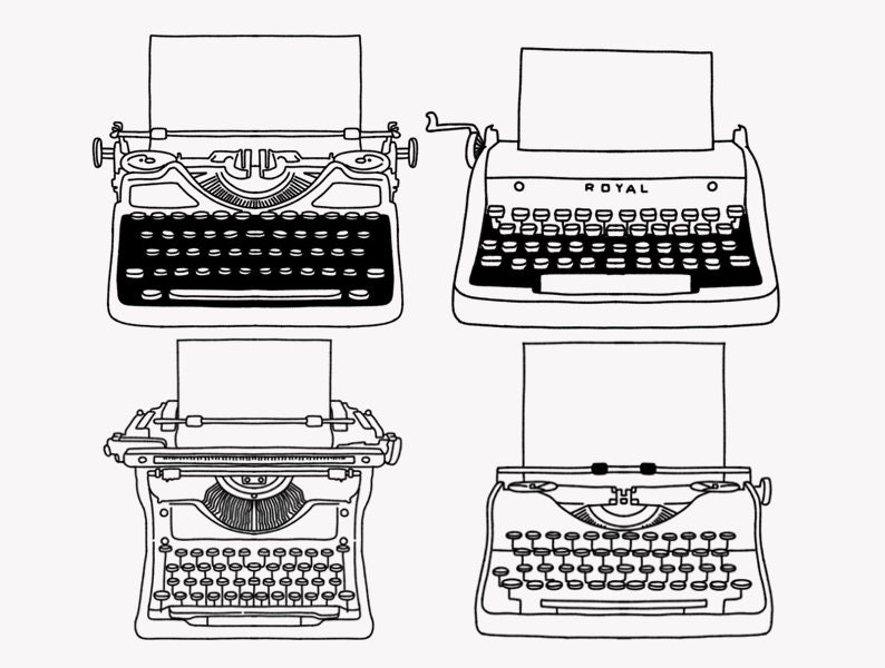 Hand Drawn Typewriters, Typewriters Clipart, Typewriter Clipart, Hand ...