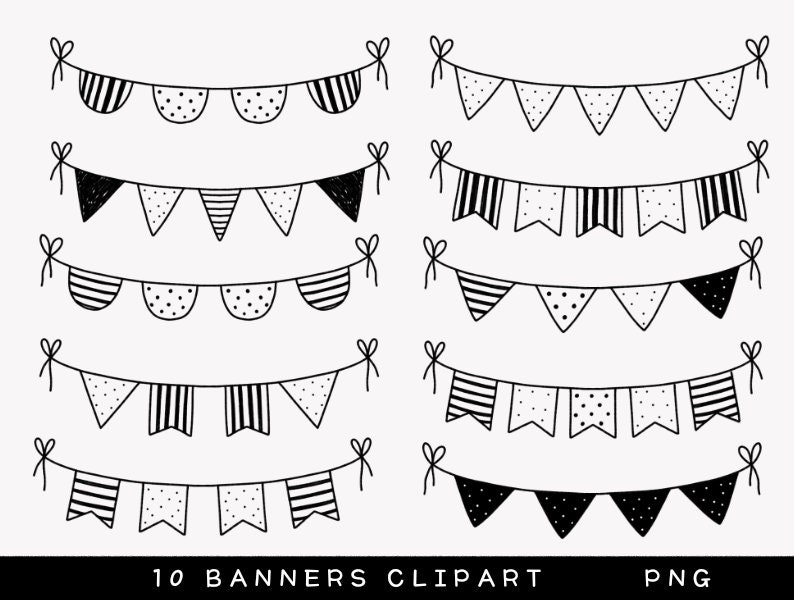 Hand Drawn Bunting Clipart, Bunting Doodle, Banner Doodle, Banner ...