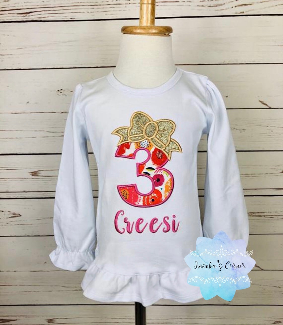 Girl shirt with number and bow Birthday Outfit Personalized | Etsy