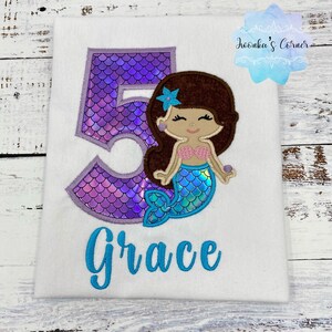Mermaid Birthday Shirt With Name, 5th Sparkly Mermaid Tee, Mermaid ...