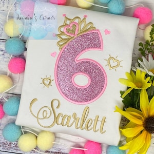 6th Birthday Girl Outfit, Princess Birthday Shirt, Number With Tiara ...