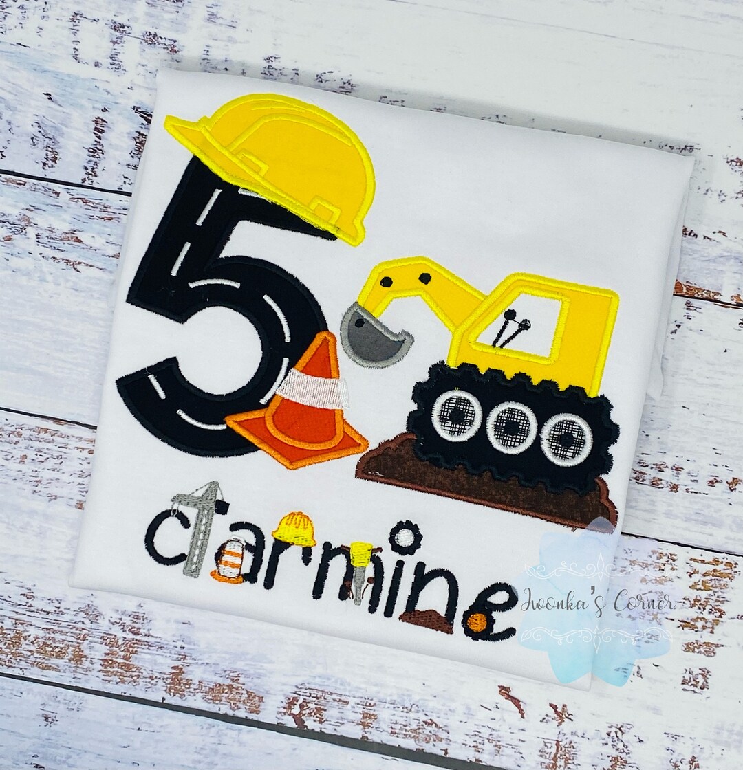 Boys 5th Birthday Construction Shirt - Shirt With Construction Backhoe ...