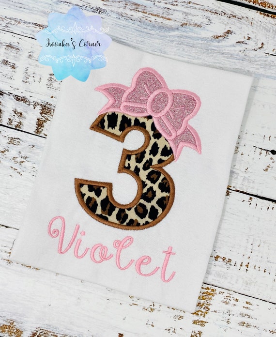 Girl Cheetah Birthday Number Shirt Pink Bow Cheetah Print - Etsy