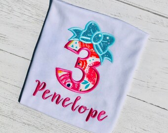 Girl shirt with number and bow Birthday Outfit Personalized | Etsy