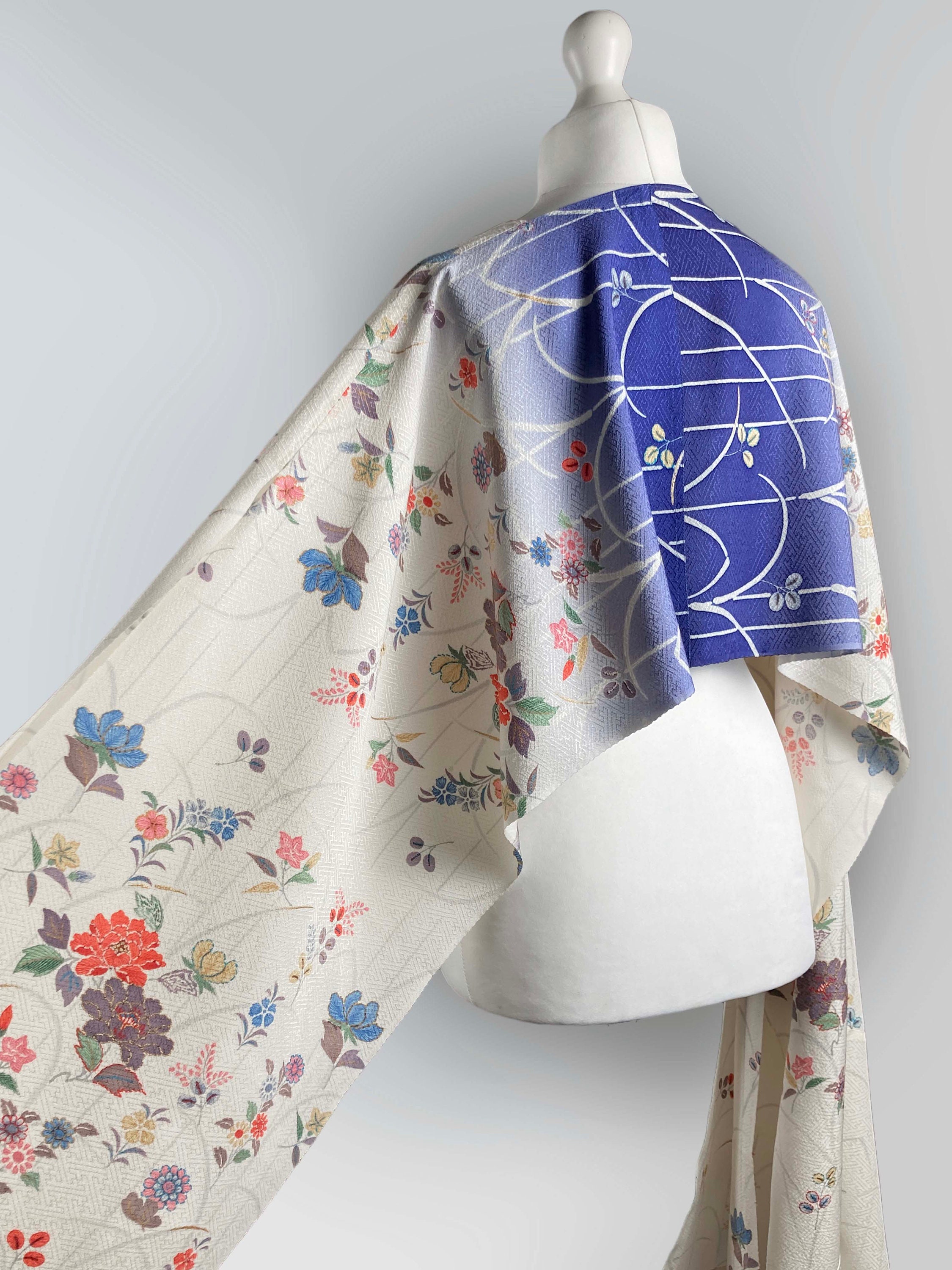 Ivory Floral Silk Capelet: Upcycled Vintage Kimono Bolero - Etsy
