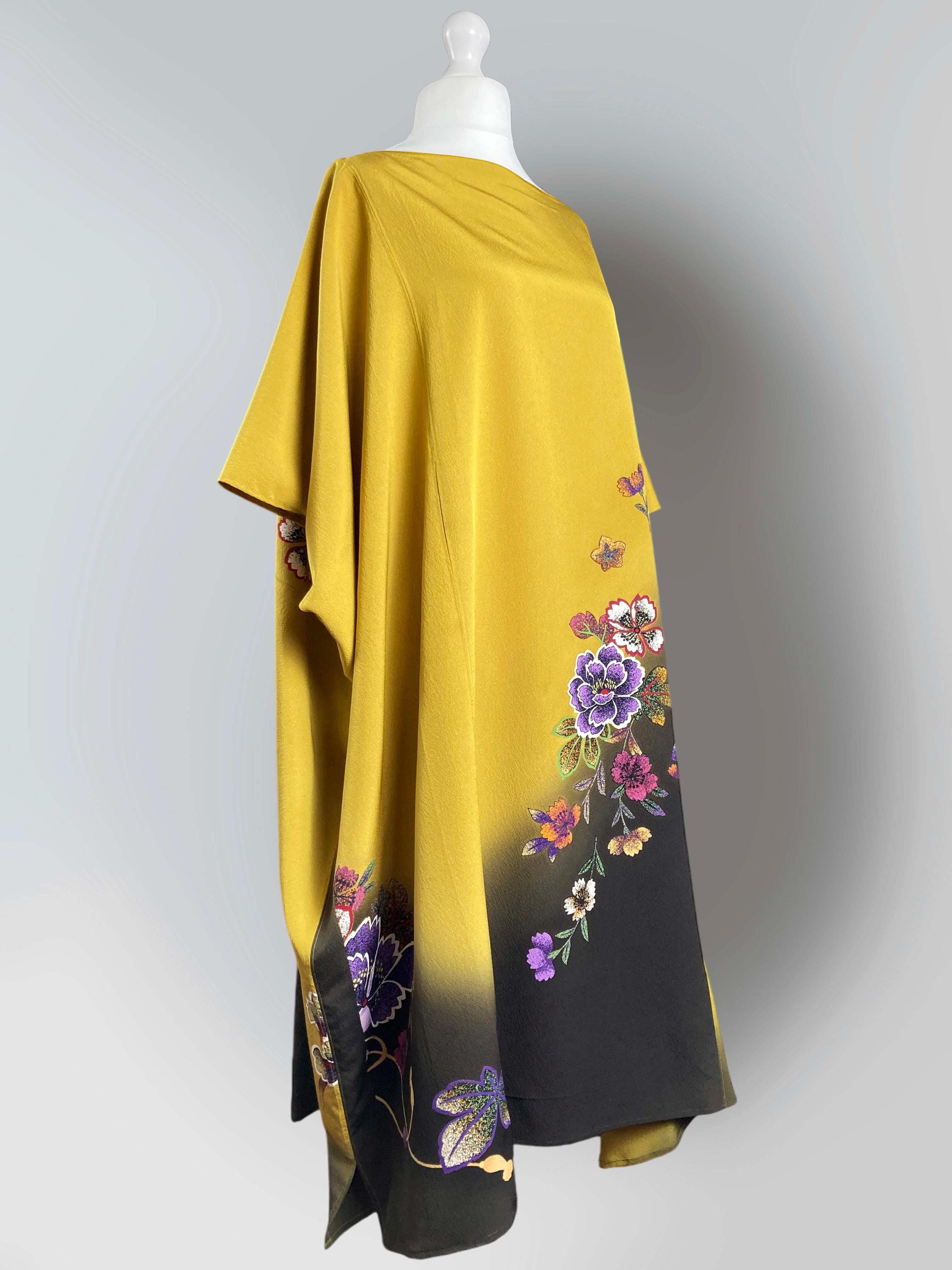 Golden Yellow Tunic Dress & Obi Belt. Maxi Dress With Oversized Fit ...