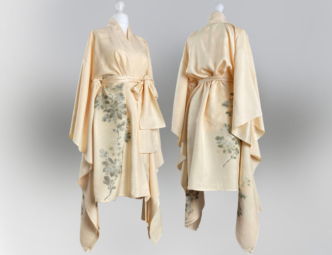 Cream Duster Jacket Dress. Unique Design Long Sleeve Gown. Hand Painted ...