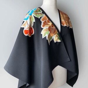 Cropped Embroidered Floral Caplet. Opera Cape. Large Hand Sewn Appliqué ...