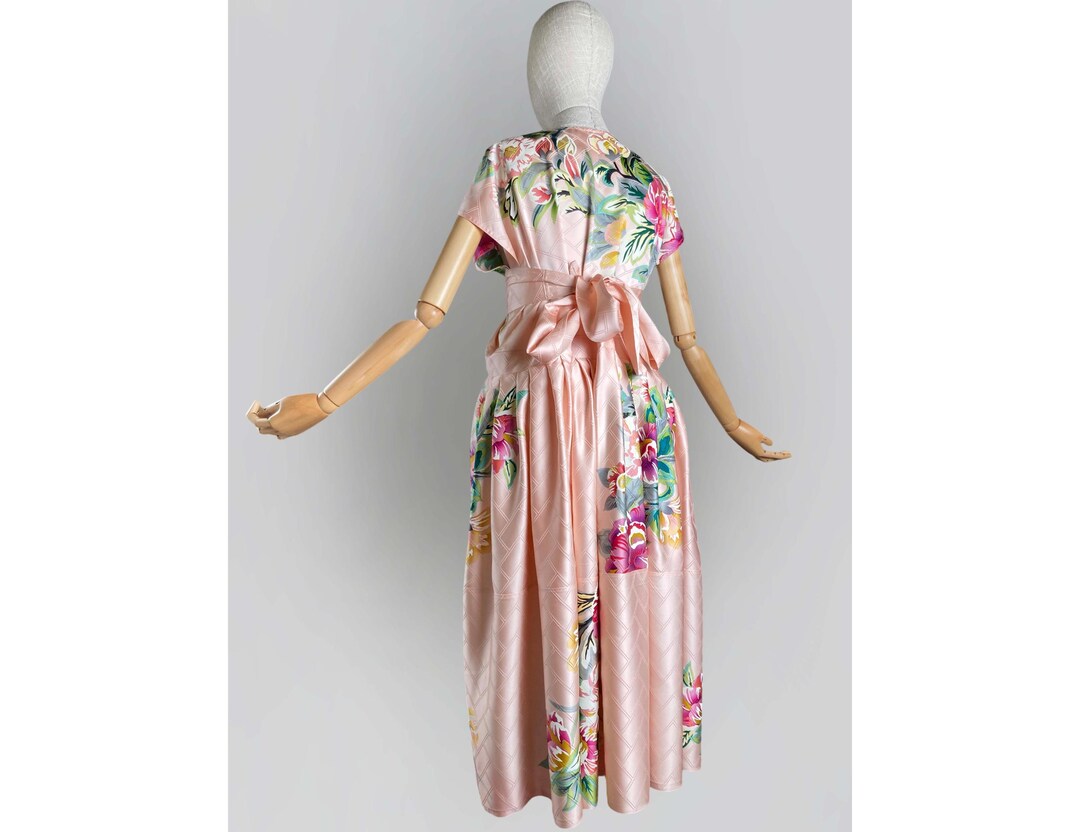 Pink Silk Drop Waist Dress. Vintage Silk Voluminous Pleated Skirt Dress ...