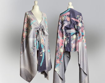 Floral Rust Long Kimono Cape Top. Unique Cape Jacket With Sash ...