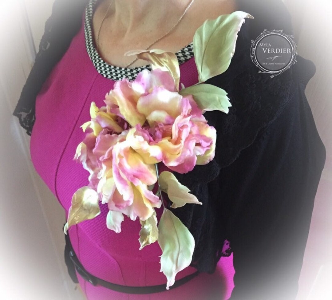 Silk Flower Brooch Large Flower Pin Handmade Gift Fashion Jewelry Silk ...