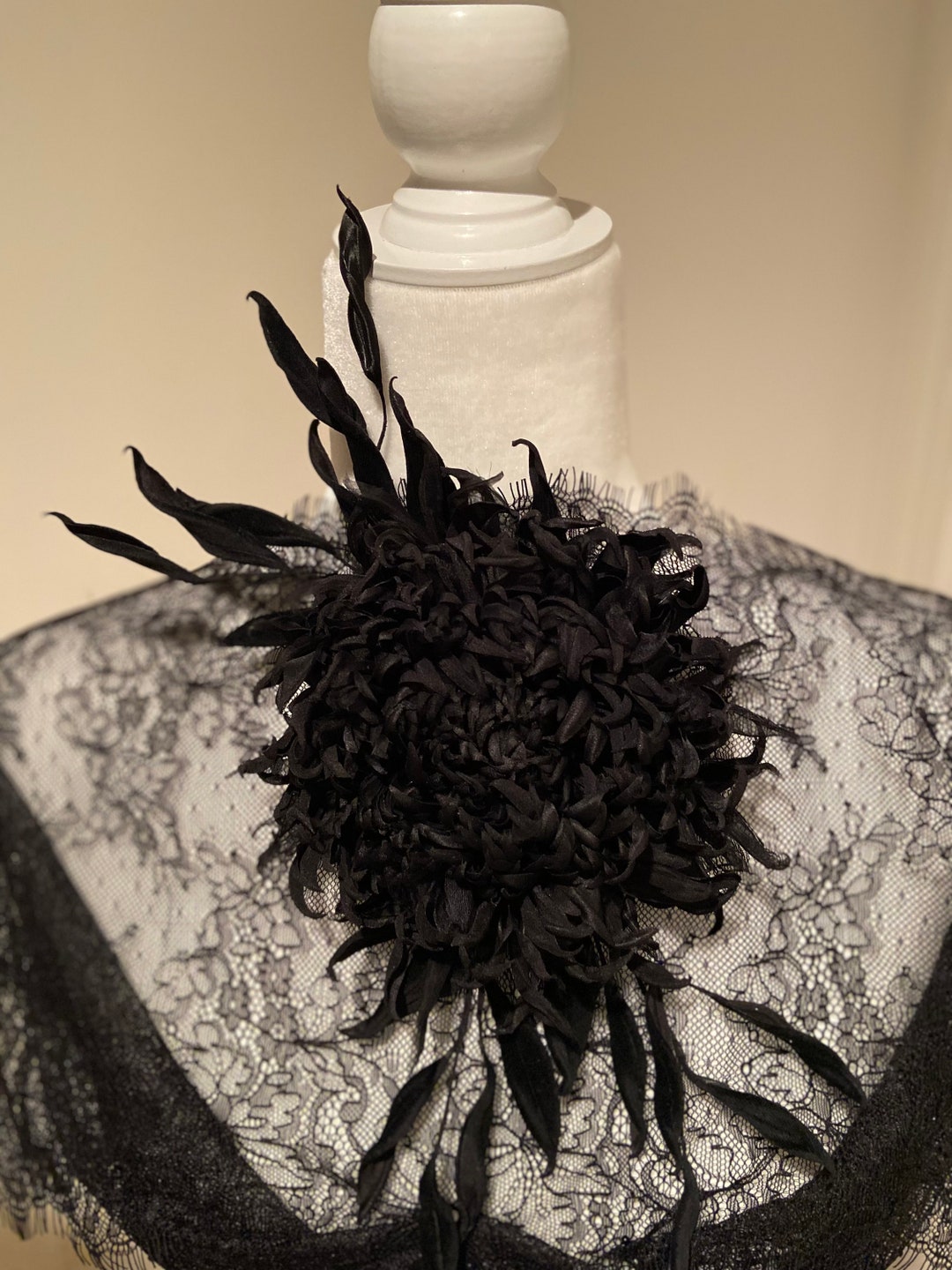 Black Big Brooch, Large Vintage Brooch, Dress Brooch, Dress Corsage ...