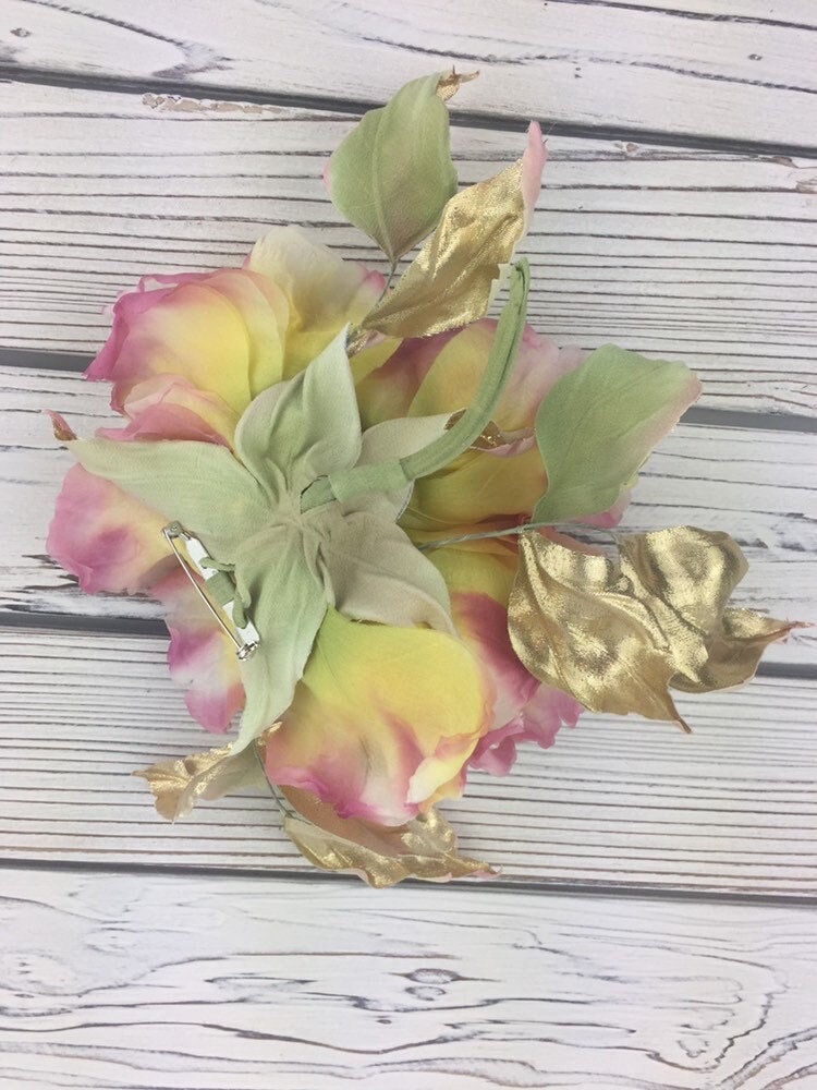 Silk Flower Brooch Large Flower Pin Handmade Gift Fashion Jewelry Silk ...