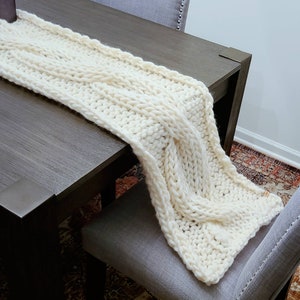 Rowan Table Runner 100% Wool Cable Knit Fall/winter Decor Natural ...