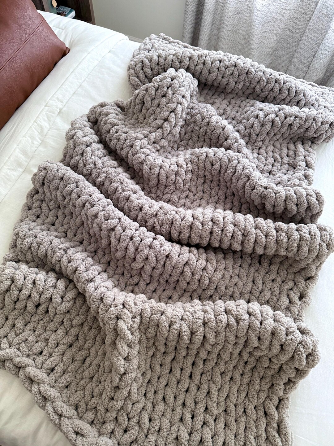 Chunky Chenille Hand Knit Bed Runner: Light Gray - Etsy