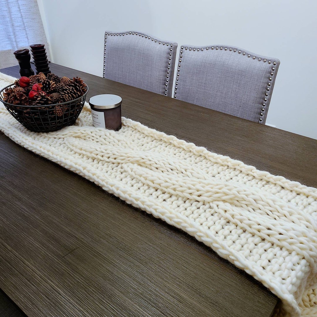 Rowan Table Runner 100% Wool Cable Knit Fall/winter Decor Natural ...