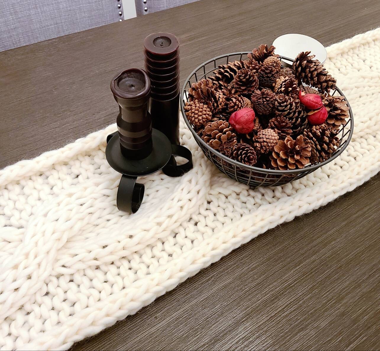 Rowan Table Runner 100% Wool Cable Knit Fall/winter Decor - Etsy