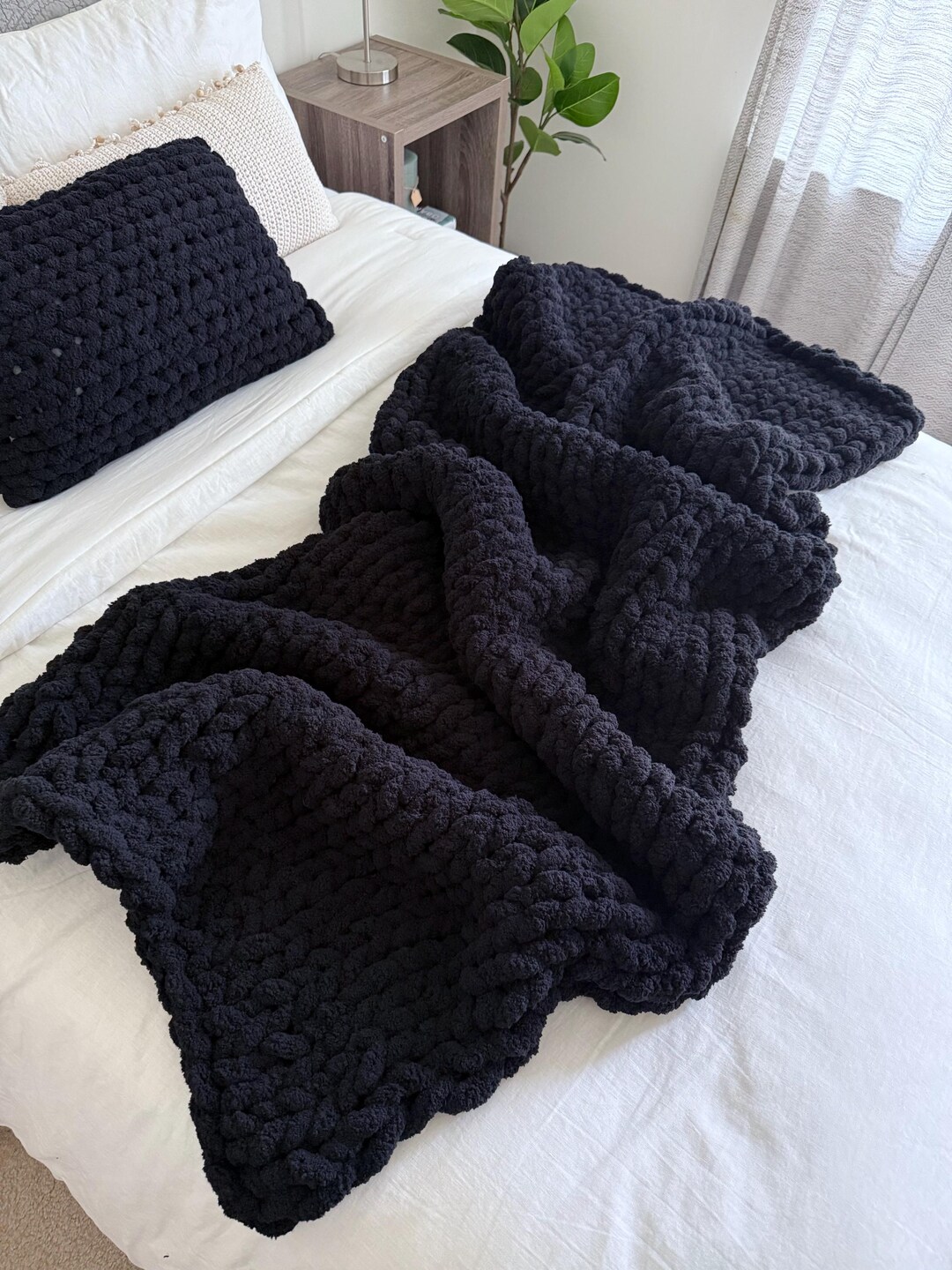 Chunky Chenille Hand Knit Bed Runner: Black - Etsy