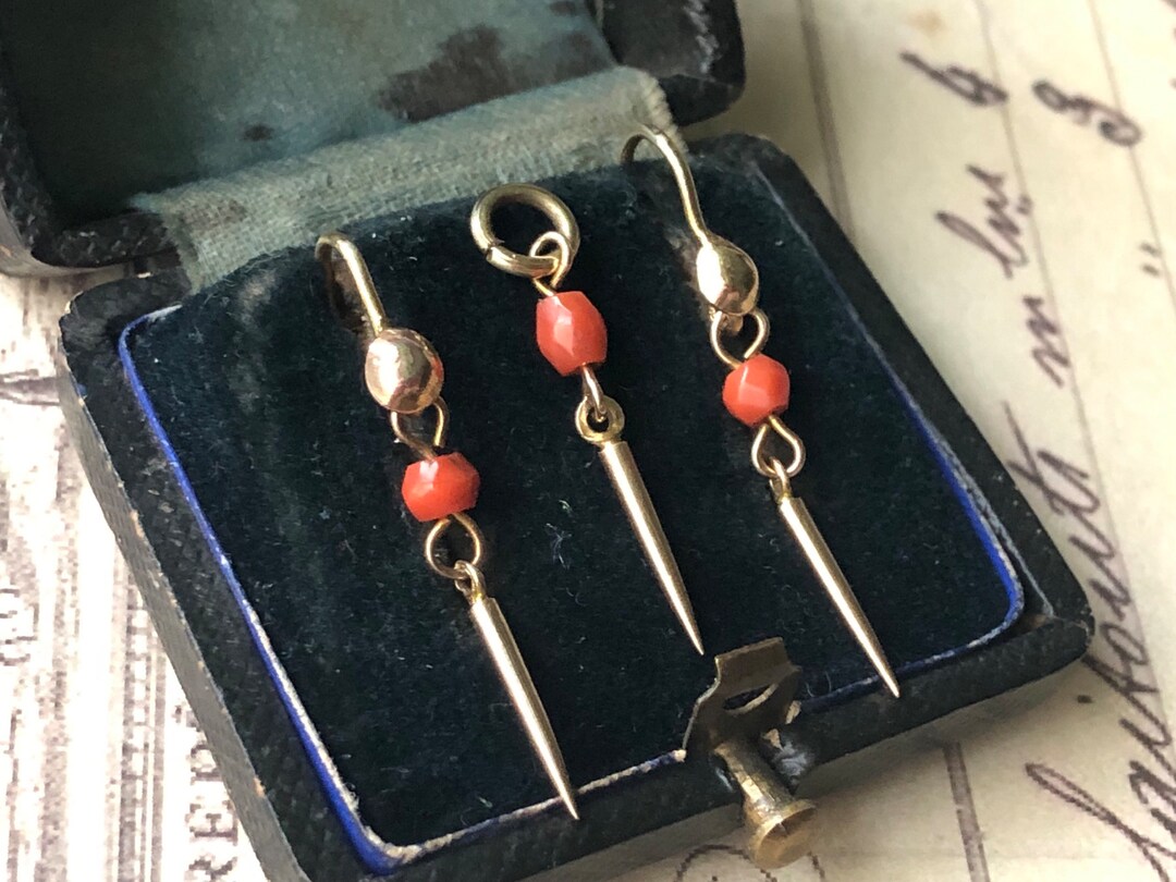 SET X Antique 1900's Victorian Brass Real Faceted Pink-red Coral Beads ...