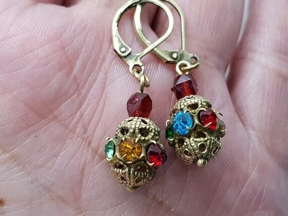 Antique 1910s Edwardian Brass Filigree Multicolored … Gem