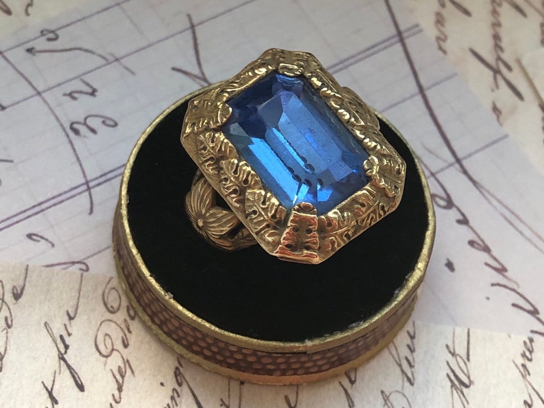 Antique Art Deco Brass French Mirrored Blue Paste Star Ring - Etsy