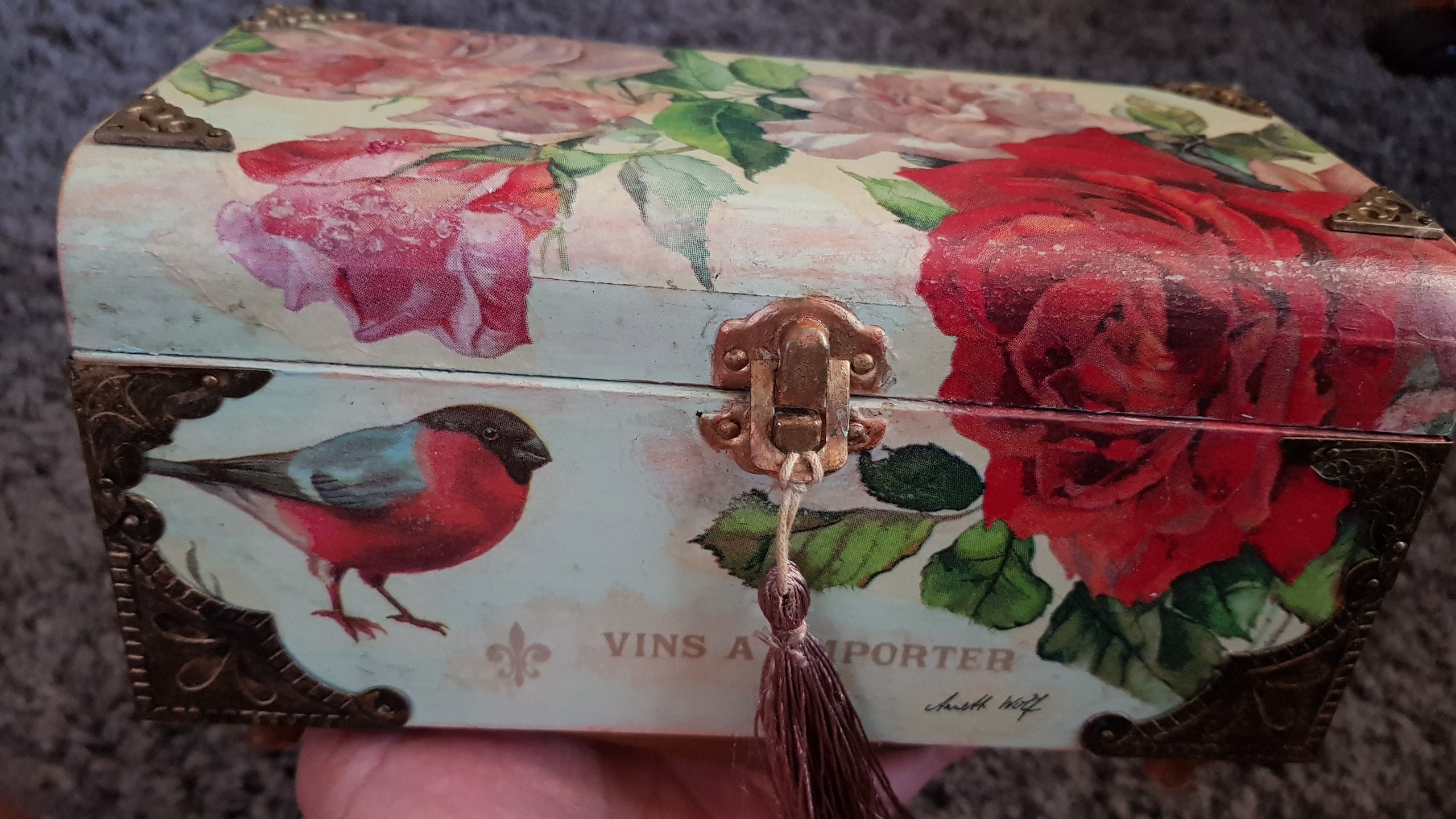 Antique Style Real WOOD Decoupage Flowers Birds Inside Mirror Handmade ...