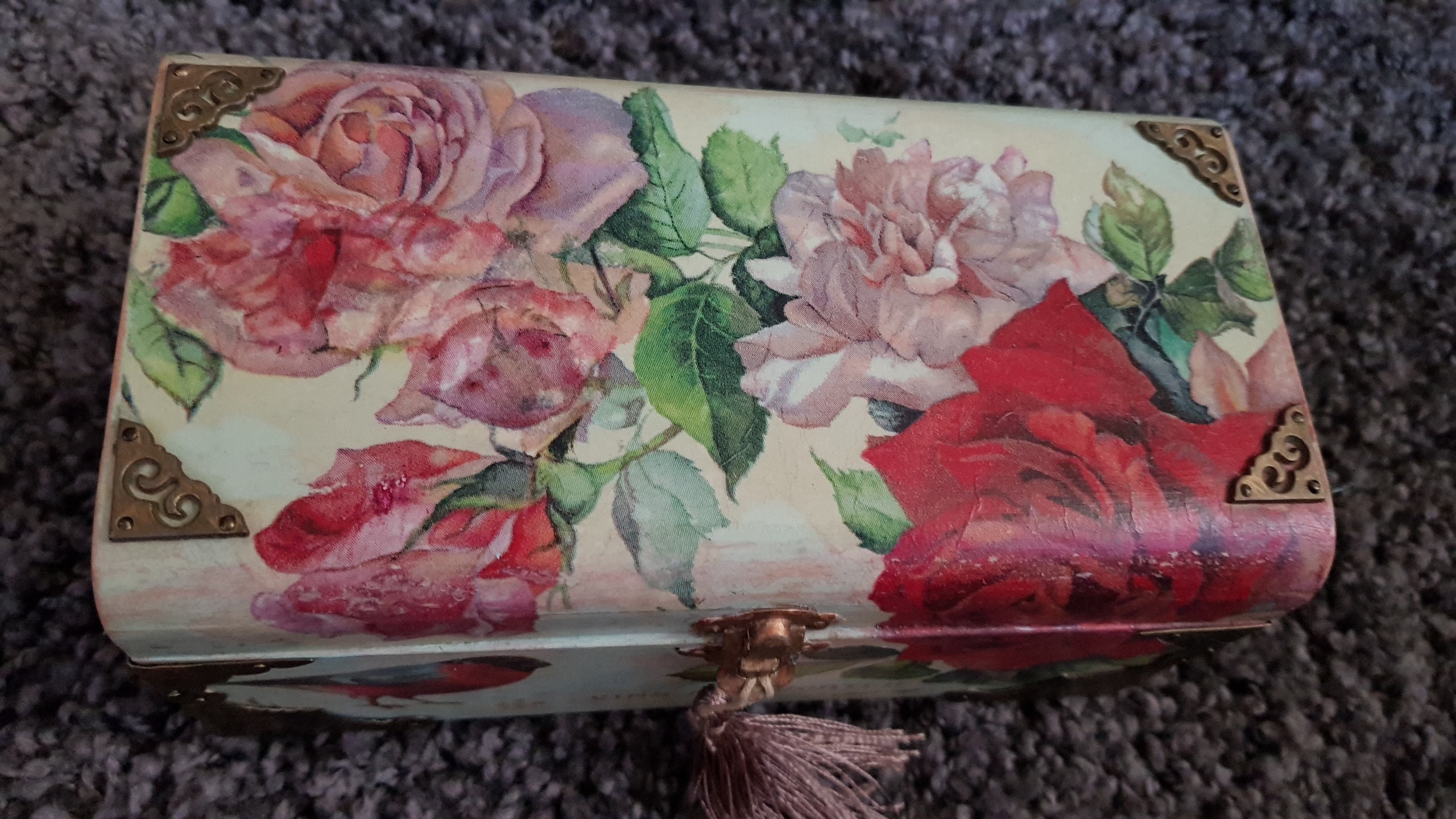 Antique Style Real WOOD Decoupage Flowers Birds Inside Mirror Handmade ...