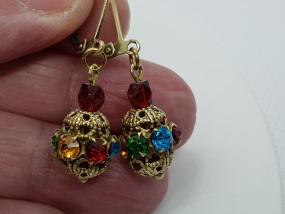Antique 1910s Edwardian Brass Filigree Multicolored … Gem
